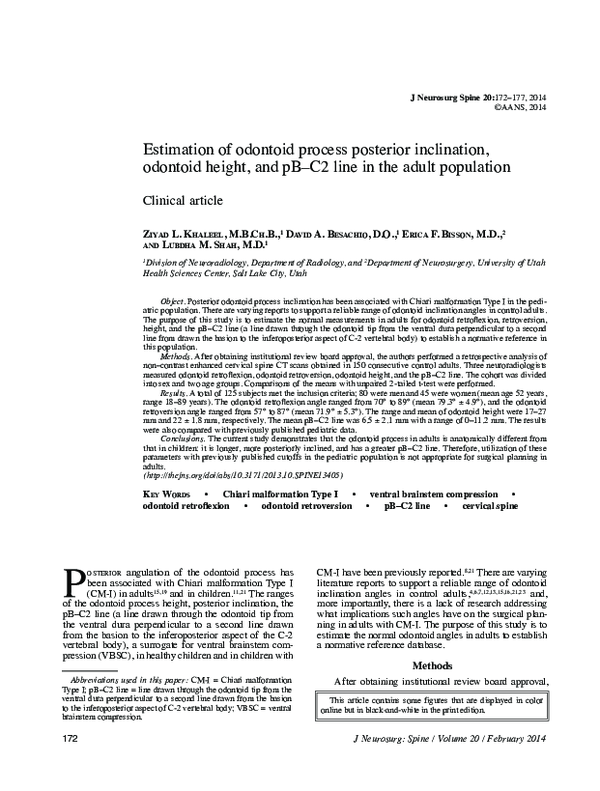 (PDF) Estimation of odontoid process posterior inclination, odontoid ...