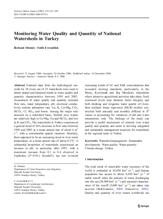 (PDF) Monitoring Water Quality and Quantity of National Watersheds in ...