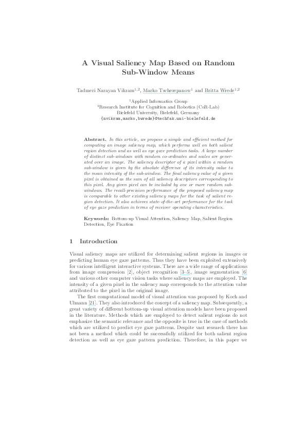 (PDF) A Visual Saliency Map Based on Random Sub-window Means | Britta Wrede - Academia.edu