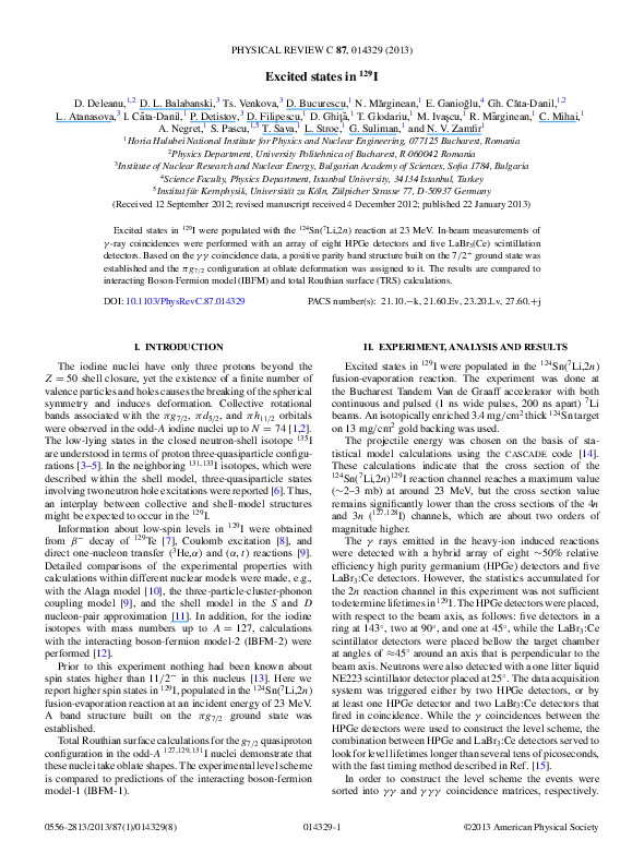 Pdf Excited States In 129 I