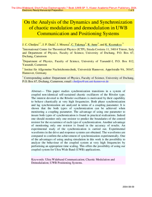 (PDF) On the Analysis of the Dynamics and Synchronization of Chaotic Modulation and Demodulation ...
