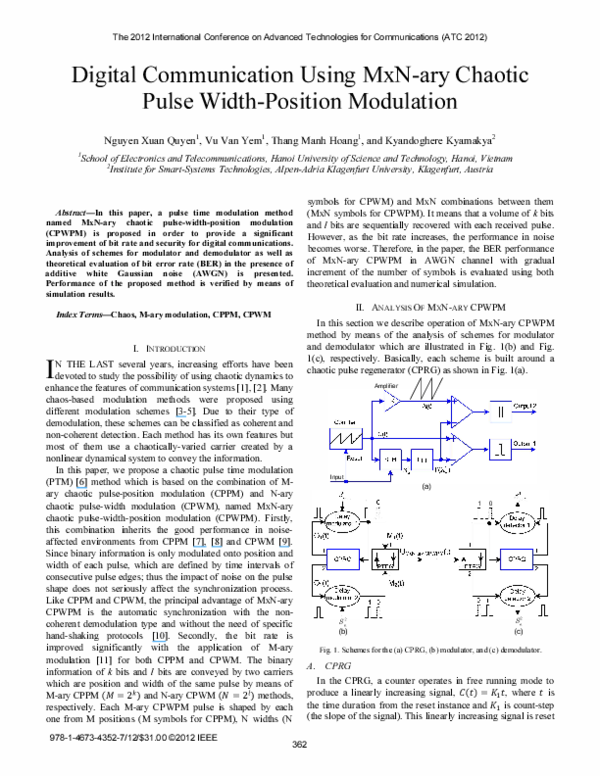 (PDF) Digital communication using MxN-ary chaotic pulse width-position modulation