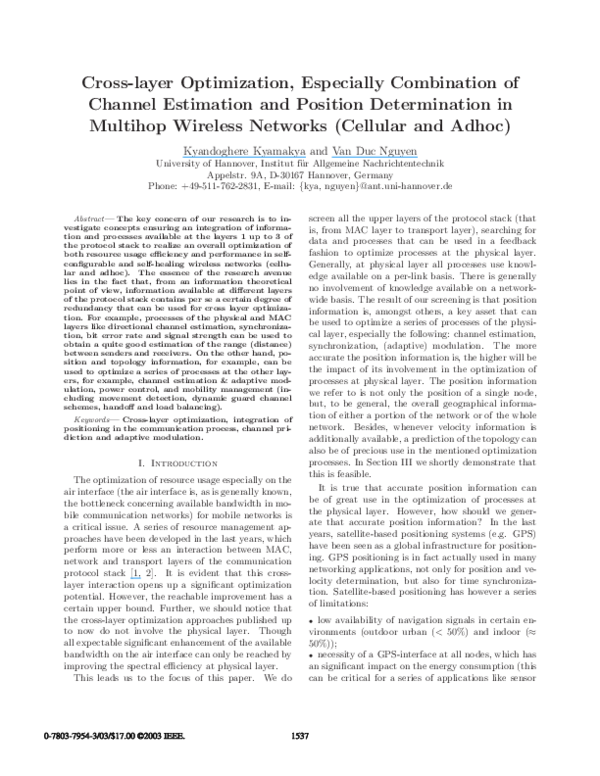 (PDF) Cross-layer optimization, especially combination of channel estimation and position ...