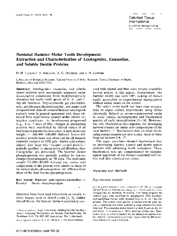(PDF) Neonatal hamster molar tooth development: Extraction and ...