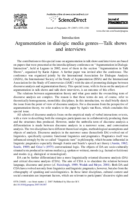 (PDF) Argumentation in dialogic media genres—Talk shows and interviews