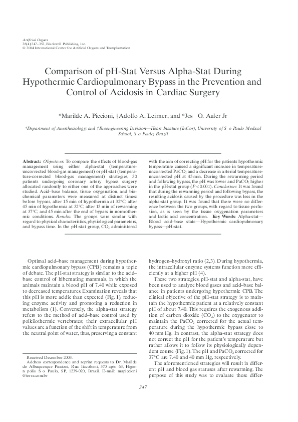 (PDF) Comparison of pH-Stat Versus Alpha-Stat During Hypothermic ...