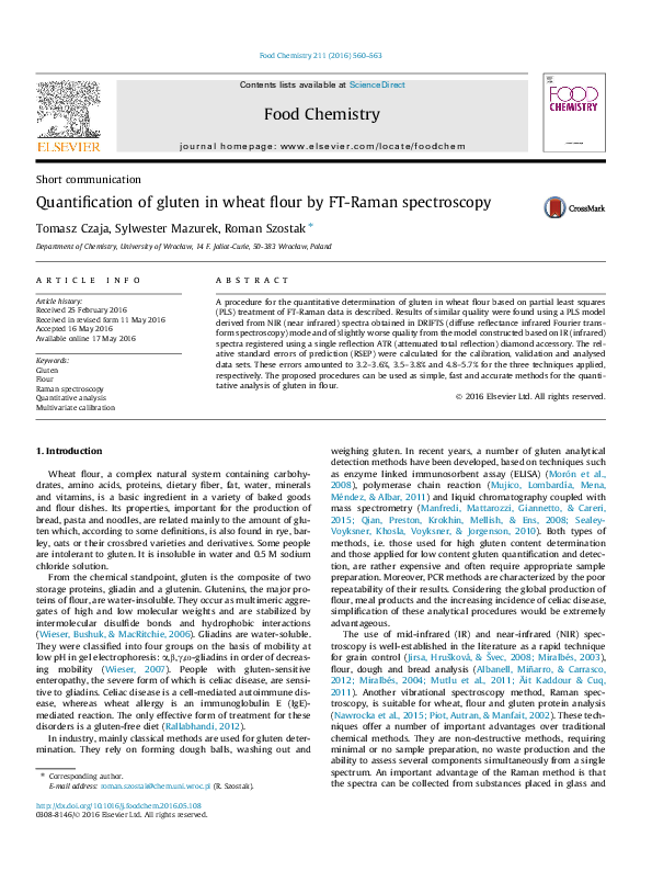 (PDF) Quantification of gluten in wheat flour by FT-Raman spectroscopy