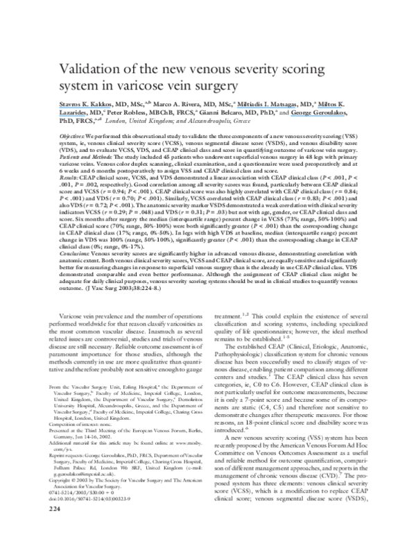 (PDF) Validation of the new venous severity scoring system in varicose ...