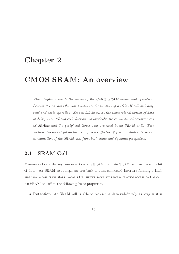 (PDF) Chapter 2 CMOS SRAM: An overview