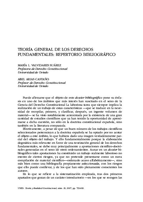 (PDF) Teoría general de los Derechos Fundamentales: repertorio bibliográfico