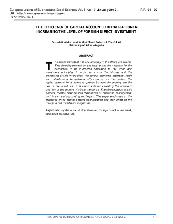 (PDF) Capital Account Liberalization and FDI Impact
