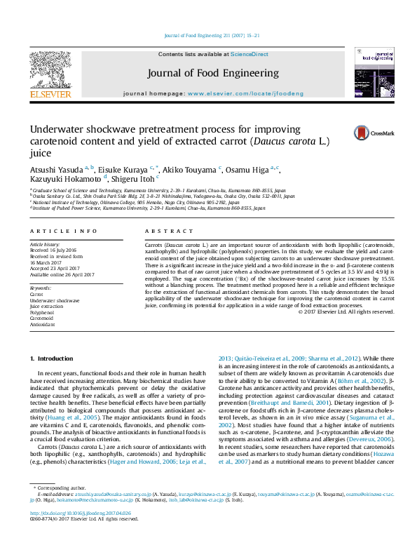 (PDF) Underwater shockwave pretreatment process for improving carotenoid content and yield of ...