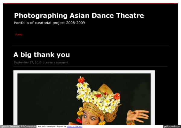 (PDF) Asian Dance theatre: performance through the lens. Thirty years ...