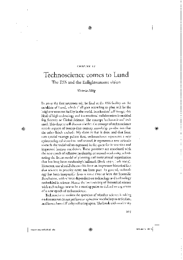 (PDF) Technoscience comes to Lund. The ESS and the Enlightenment Vision