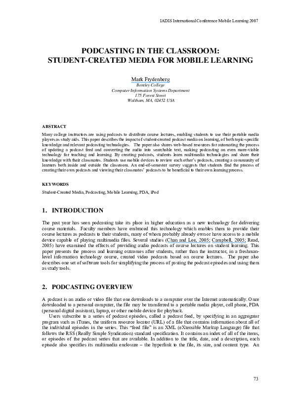 (PDF) Podcasting in the Classroom: Student-Created Media for Mobile ...