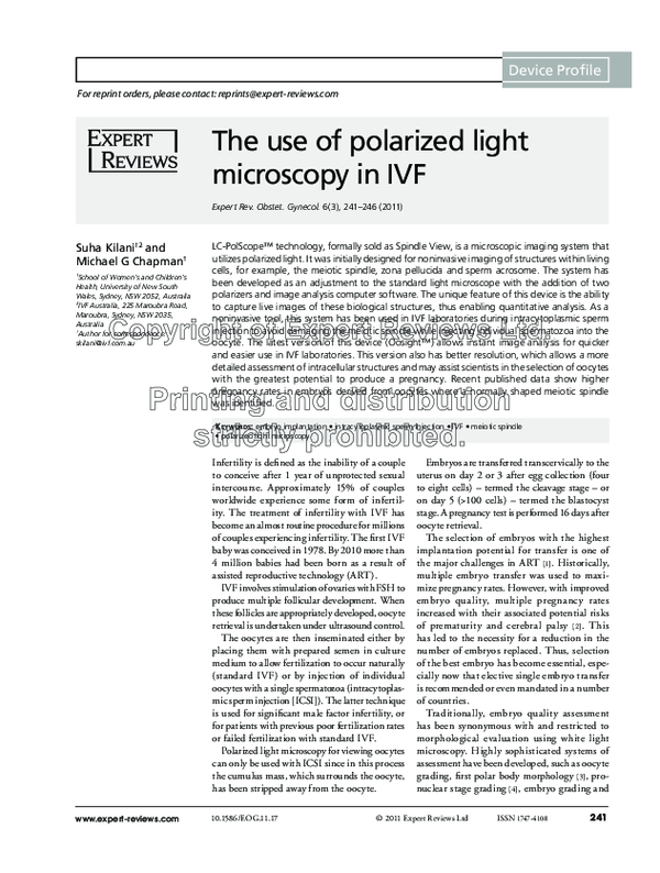 (PDF) The use of polarized light microscopy in IVF