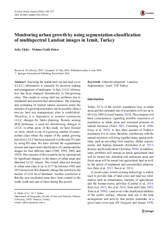 Pdf Monitoring Urban Growth By Using Segmentation Classification Of Multispectral Landsat