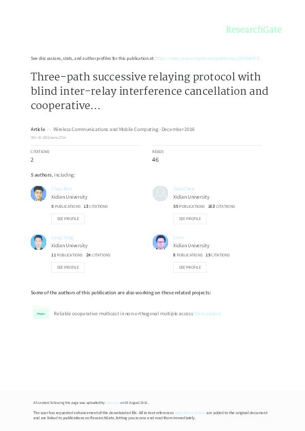 (PDF) Three-path successive relaying protocol with blind inter-relay interference cancellation ...