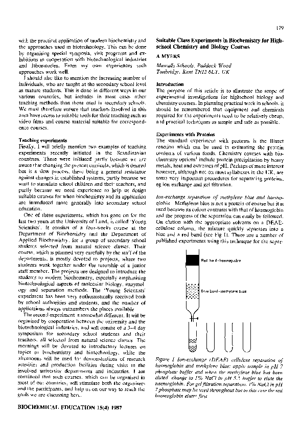 (PDF) Suitable class experiments in biochemistry for highschool ...