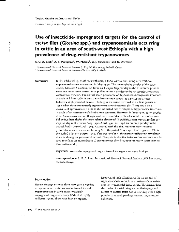 (PDF) Use of insecticide-impregnated targets for the control of tsetse ...