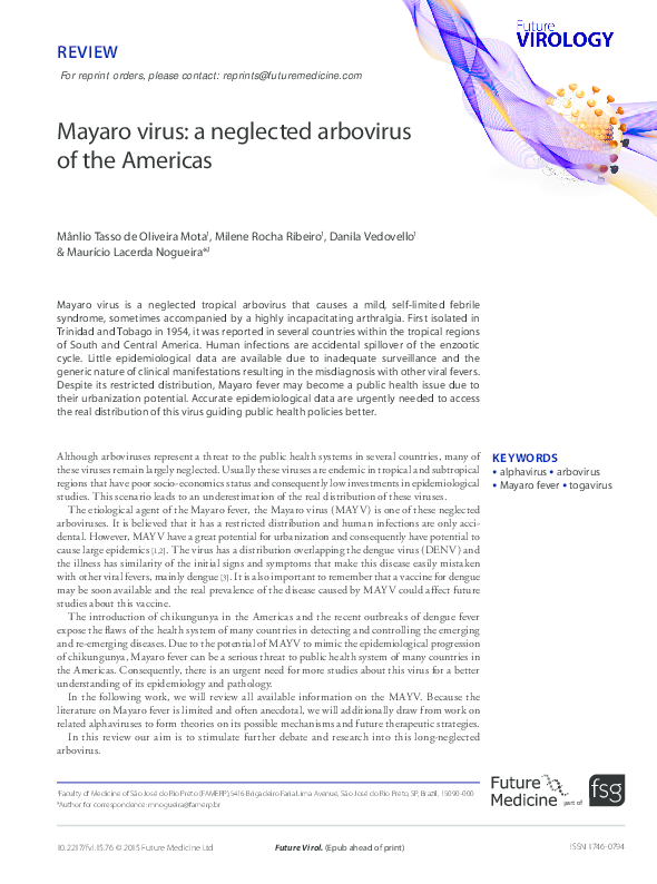 (PDF) Mayaro virus: a neglected arbovirus of the Americas