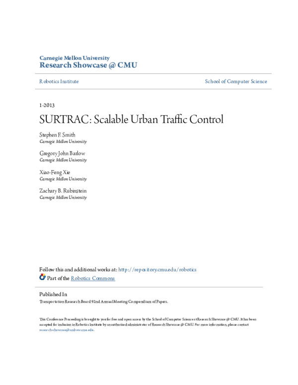(PDF) SURTRAC Scalable Urban Traffic Control Study