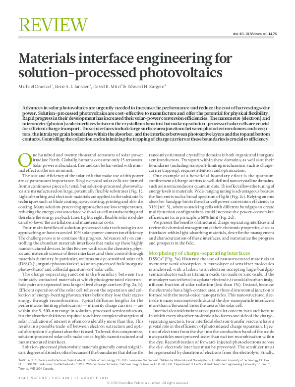 (PDF) Materials interface engineering for solution-processed photovoltaics