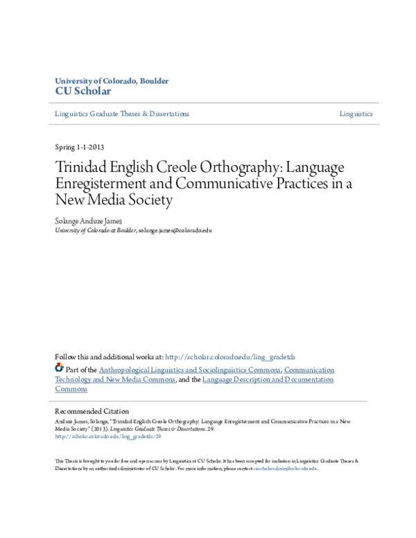 (PDF) Trinidad English Creole Orthography- Language Enregisterment and ...