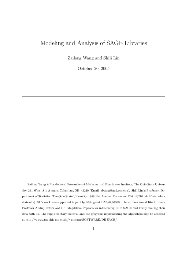 (PDF) Modeling and Analysis of SAGE Libraries