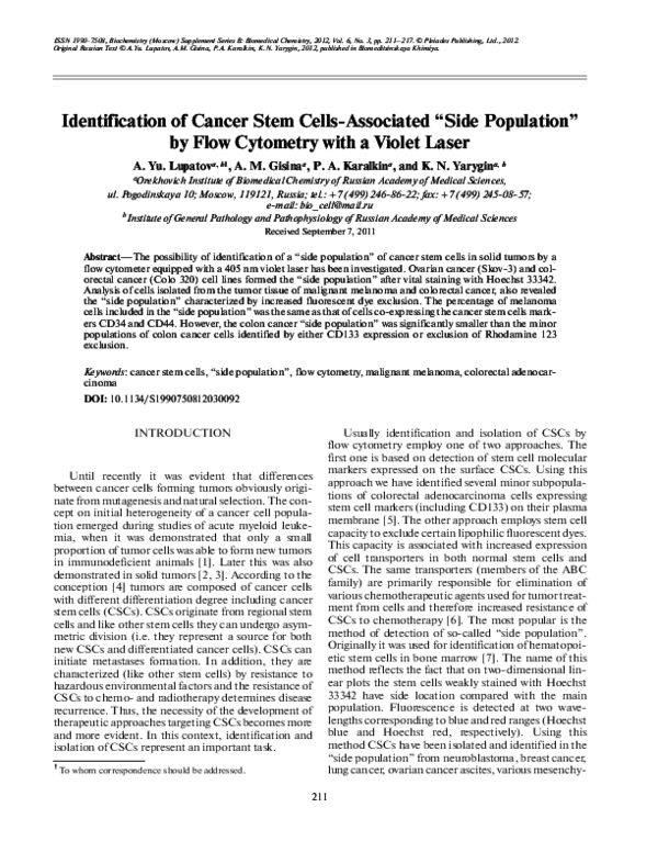 (PDF) Identification of cancer stem cells-associated “side population ...