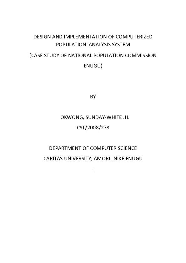 (PDF) DESIGN AND IMPLEMENTATION OF COMPUTERIZED POPULATION ANALYSIS SYSTEM (CASE STUDY OF ...
