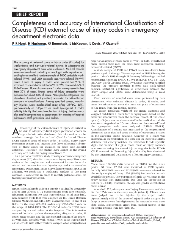 (PDF) Completeness and accuracy of International Classification of ...