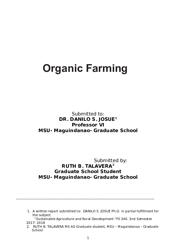 (DOC) Organic Farming Report to Dr. Josue