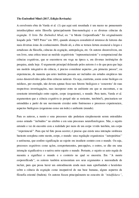 (DOC) The Embodied Mind- 'A Mente Corporificada' (2017, Revised Edition ...