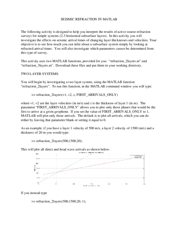 (DOC) SEISMIC REFRACTION IN MATLAB