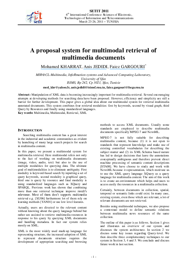 (PDF) A System Proposal for Multimodal Retrieval of Multimedia Documents | anis jedidi ...
