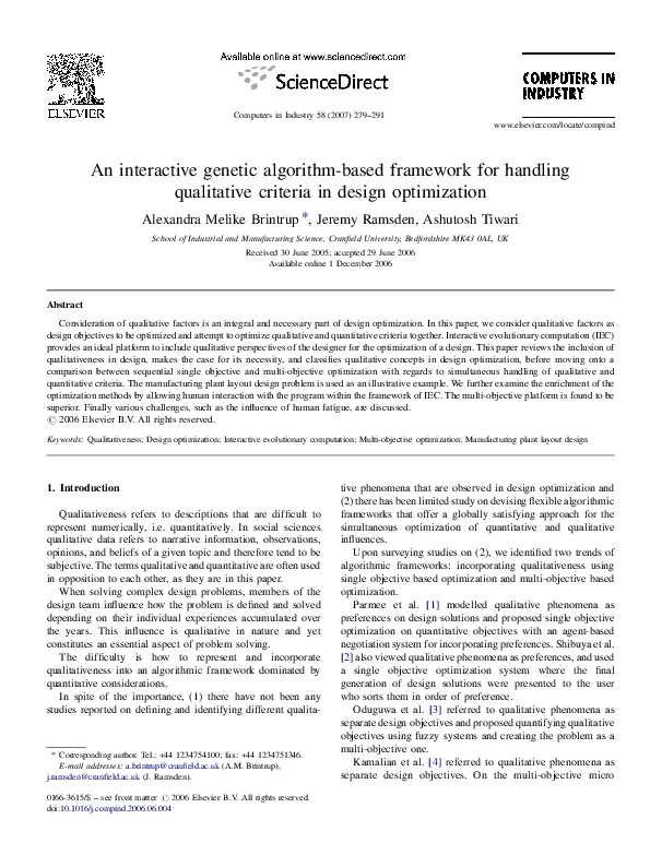 Pdf An Interactive Genetic Algorithm Based Framework For Handling Qualitative Criteria In 