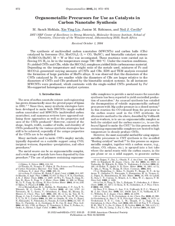 (PDF) Organometallic precursors for use as catalysts in carbon nanotube ...