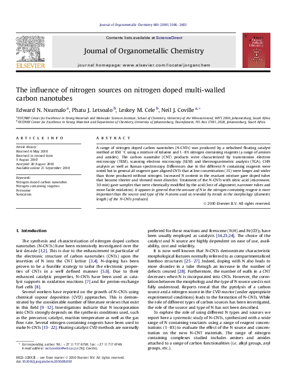 (PDF) Nitrogen doped multi walled carbon nanotubes produced by CVD ...