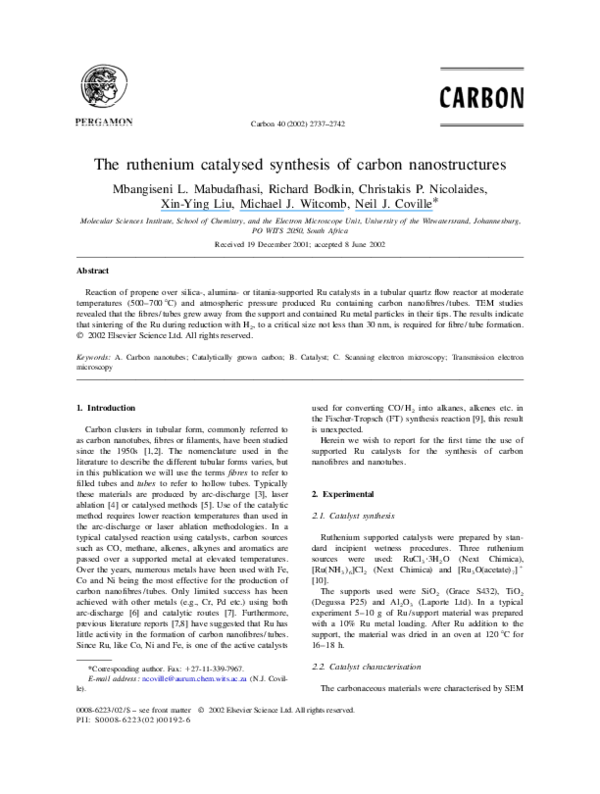 (PDF) The ruthenium catalysed synthesis of carbon nanostructures