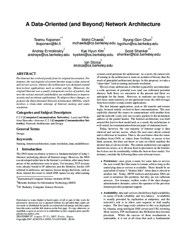 (PDF) A data-oriented (and beyond) network architecture