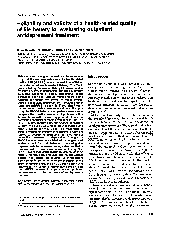 (PDF) Reliability and validity of a health-related quality of life ...