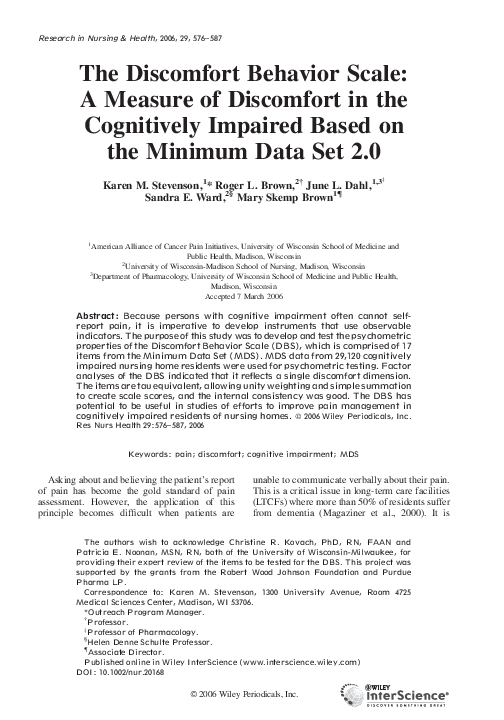 (PDF) The discomfort behavior scale: A measure of discomfort in the ...