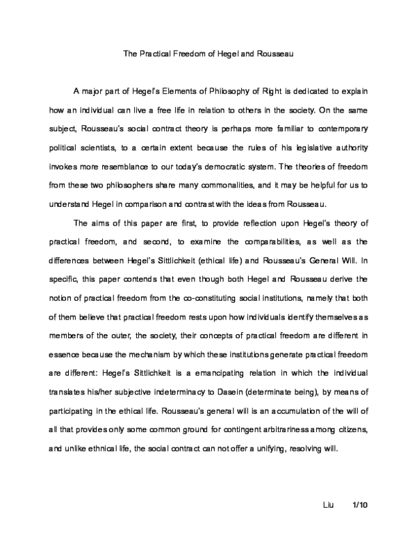 (PDF) The Practical Freedom of Hegel and Rousseau