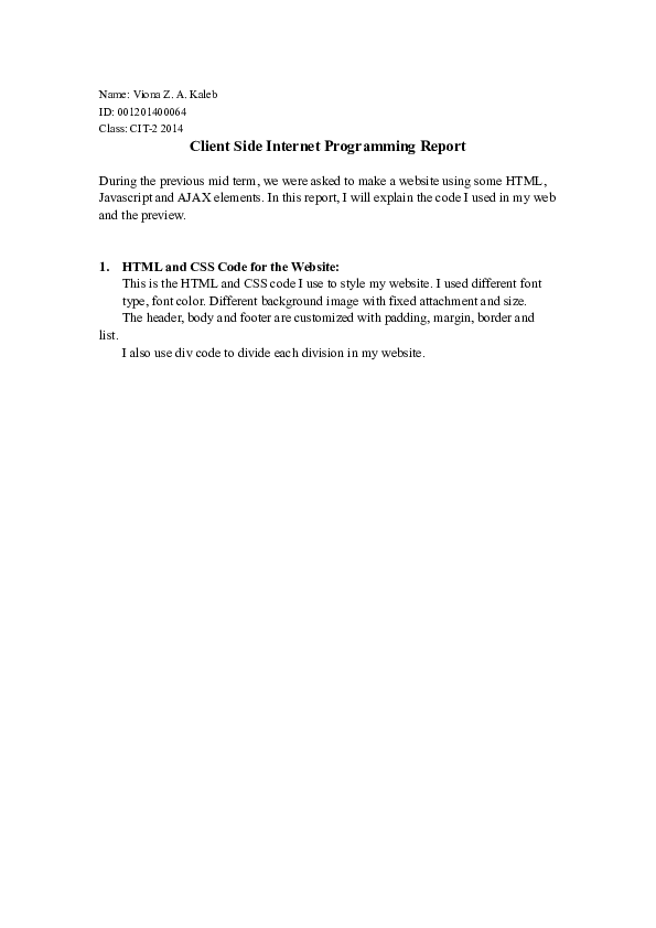 (DOC) Client Side Internet Programming Report and Explanation