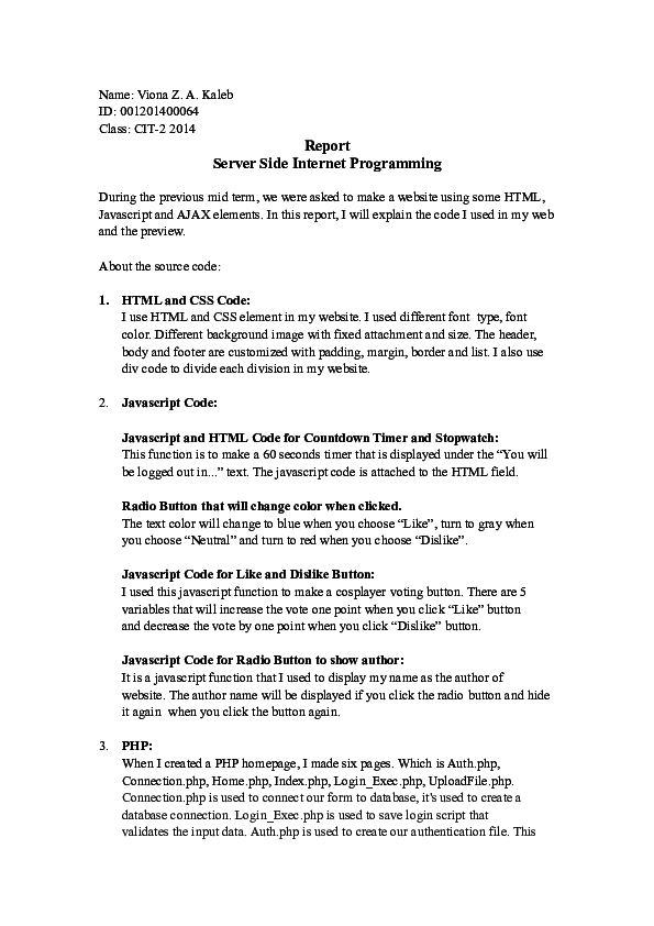 (DOC) Server Side Internet Programming Report