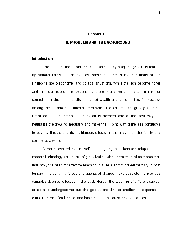 (DOC) Chapter 1 THE PROBLEM AND ITS BACKGROUND