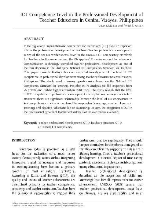 (PDF) ICT Competence Level in the Professional Development of Teacher ...