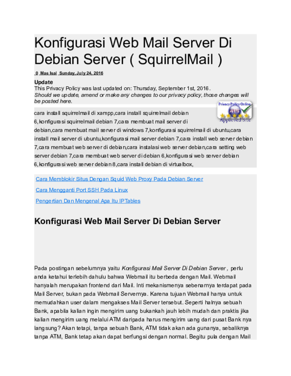 (DOC) Konfigurasi Web Mail Server Di Debian Server ( SquirrelMail