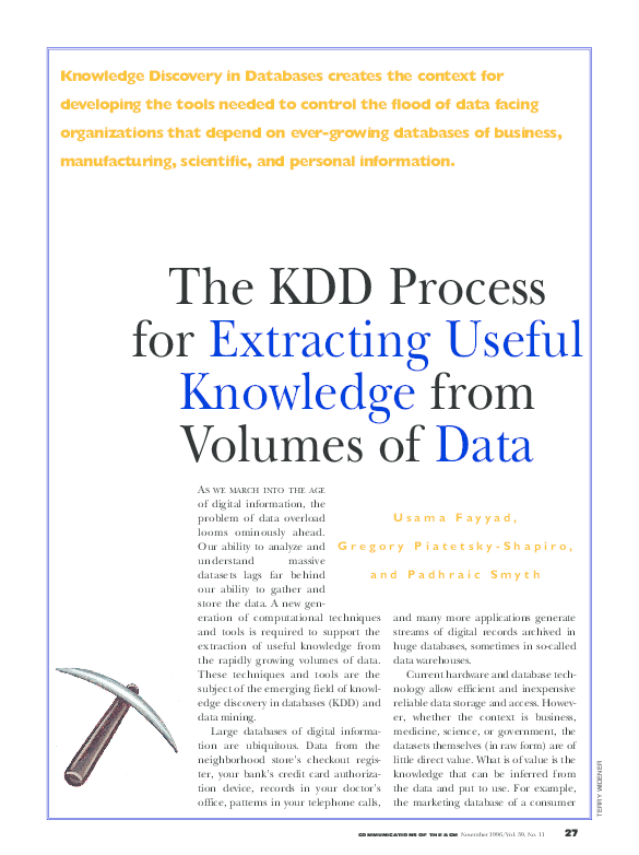 (PDF) The KDD process for extracting useful knowledge from volumes of data